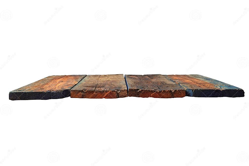 An Ancient Empty Wooden Table in Front Isolated on White. Table in ...