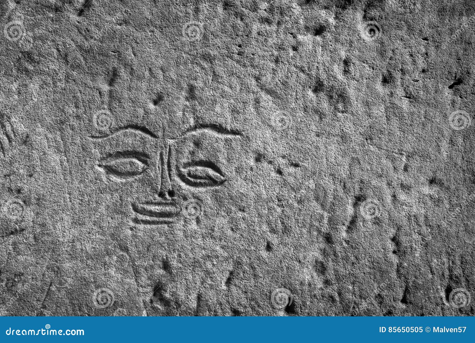 Ancient Engraving of the Face on a Stone Wall Stock Image - Image of ...