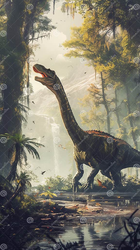 An Ancient Extinct Animal Dinosaur in an Ancient Forest Stock Image ...