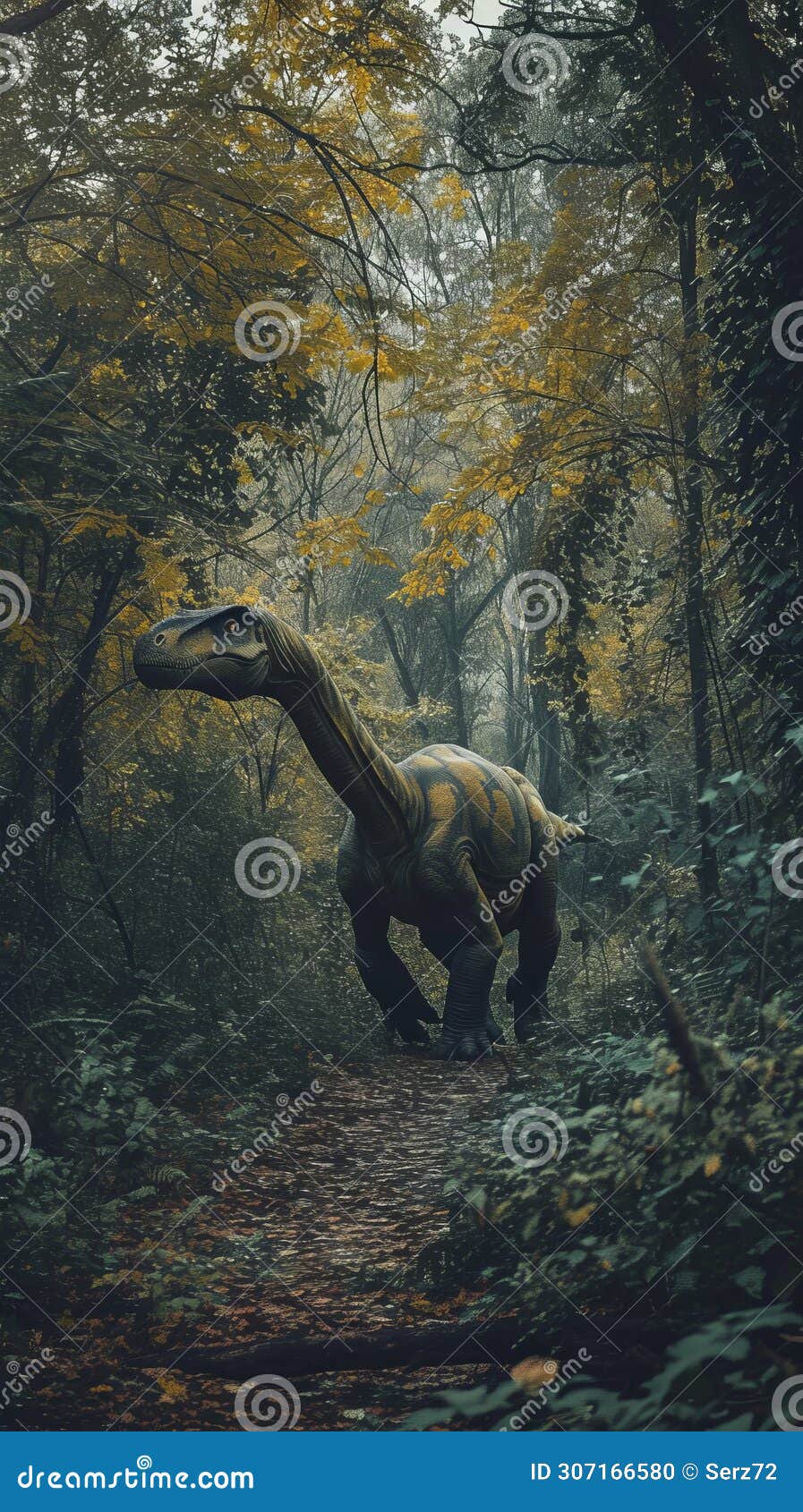 An Ancient Extinct Animal Dinosaur in an Ancient Forest Stock Photo ...
