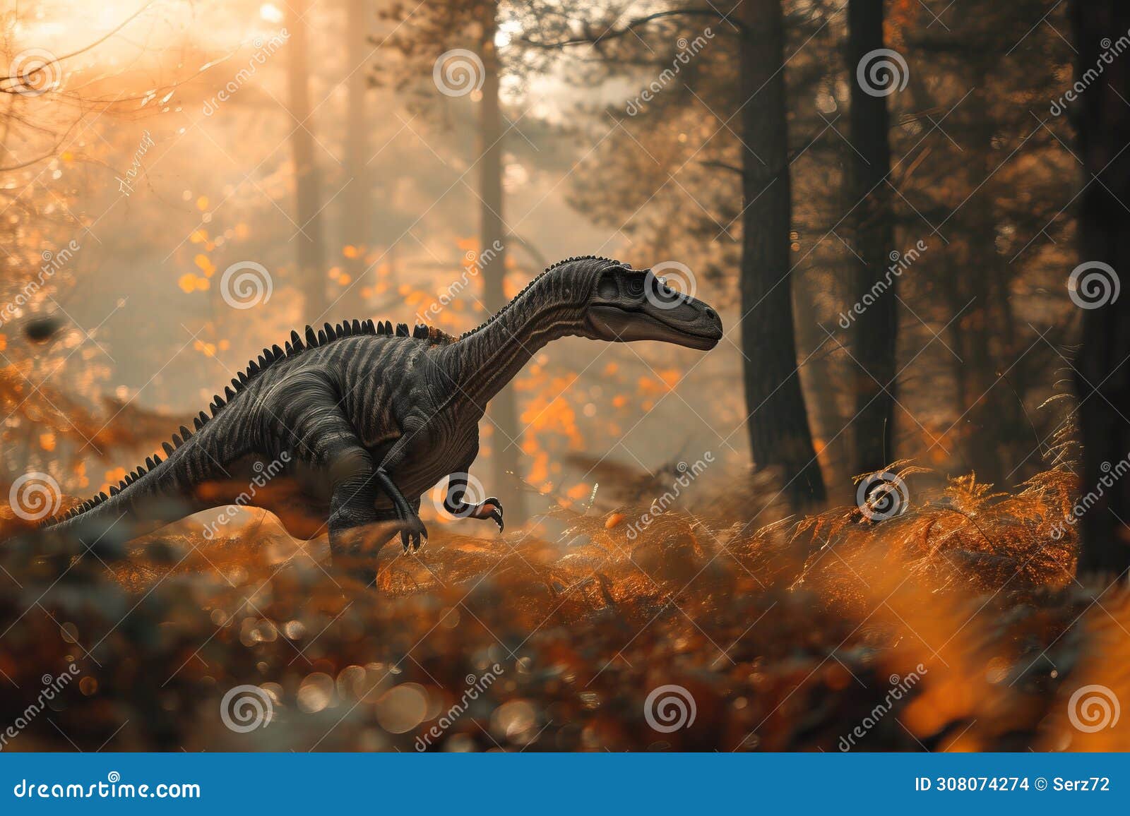 An Ancient Extinct Animal Dinosaur in an Ancient Forest Stock Photo ...
