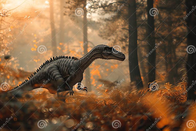 An Ancient Extinct Animal Dinosaur in an Ancient Forest Stock Photo ...