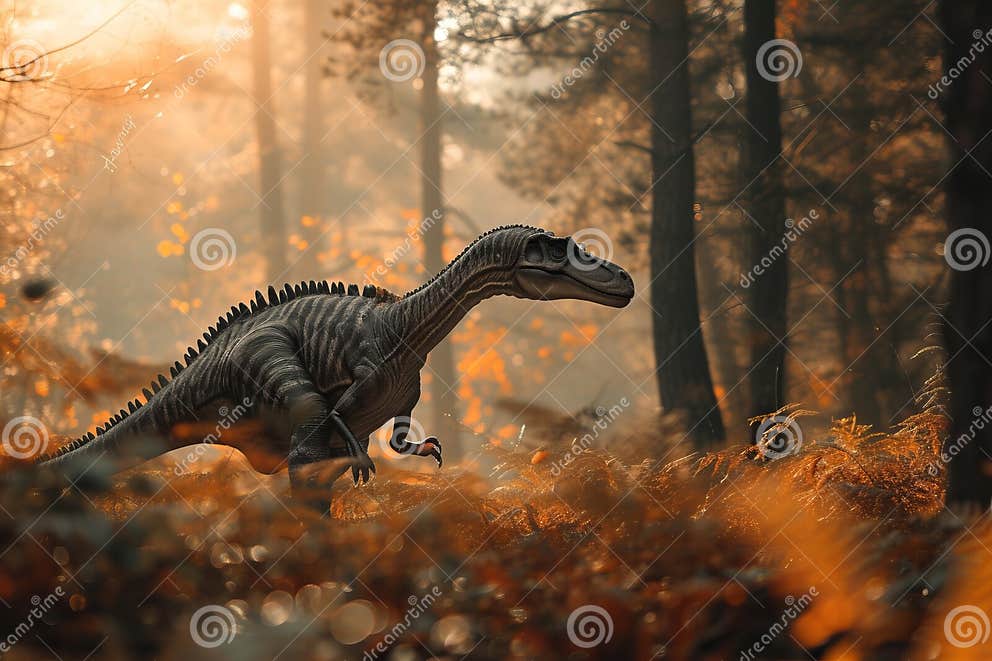 An Ancient Extinct Animal Dinosaur in an Ancient Forest Stock Photo ...