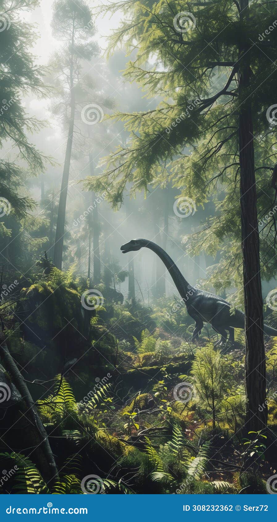An Ancient Extinct Animal Dinosaur in an Ancient Forest Stock Photo ...