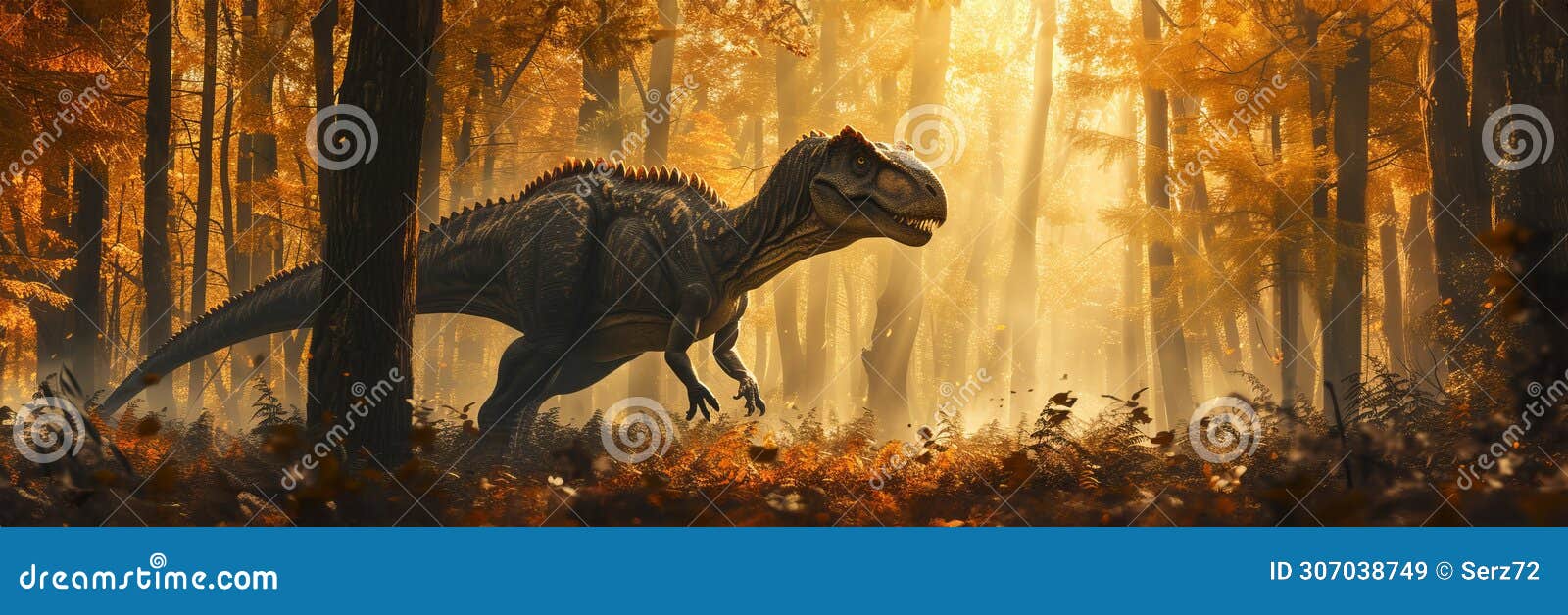 An Ancient Extinct Animal Dinosaur in an Ancient Forest, Banner Stock ...