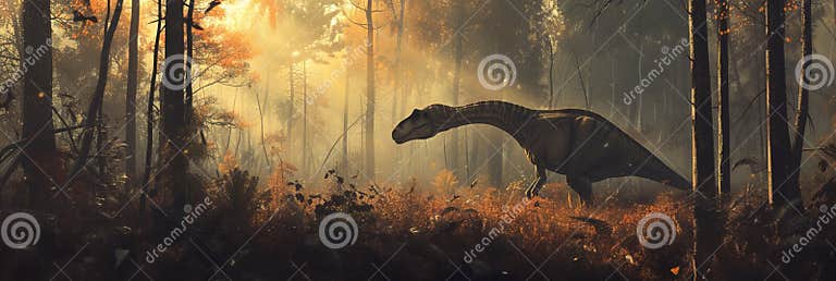 An Ancient Extinct Animal Dinosaur in an Ancient Forest, Banner Stock ...