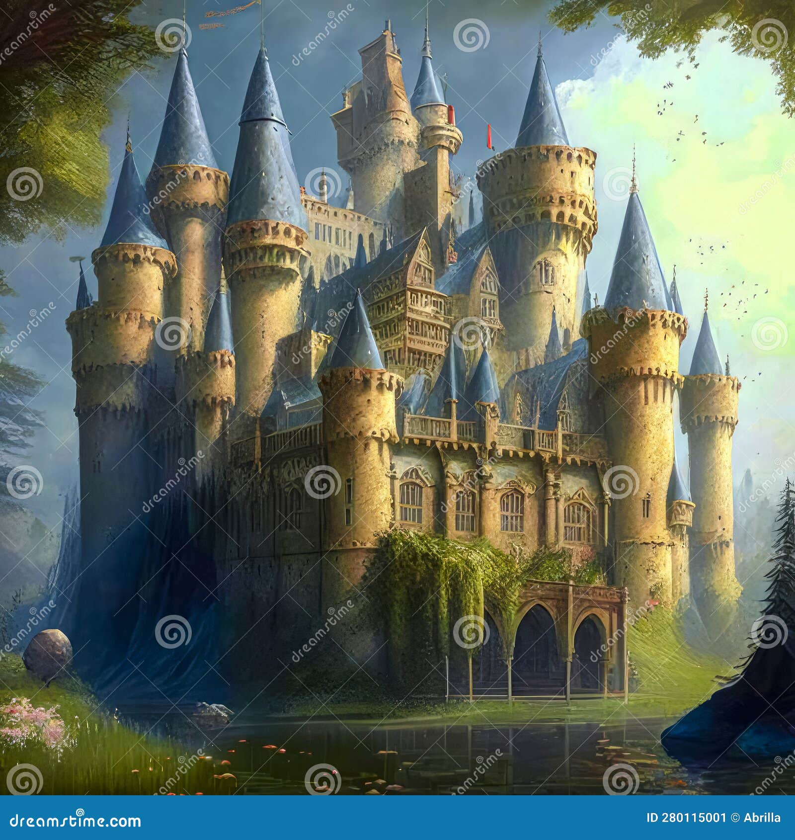 Ancient Fantasy Gothic Castle. Generative AI Stock Illustration ...