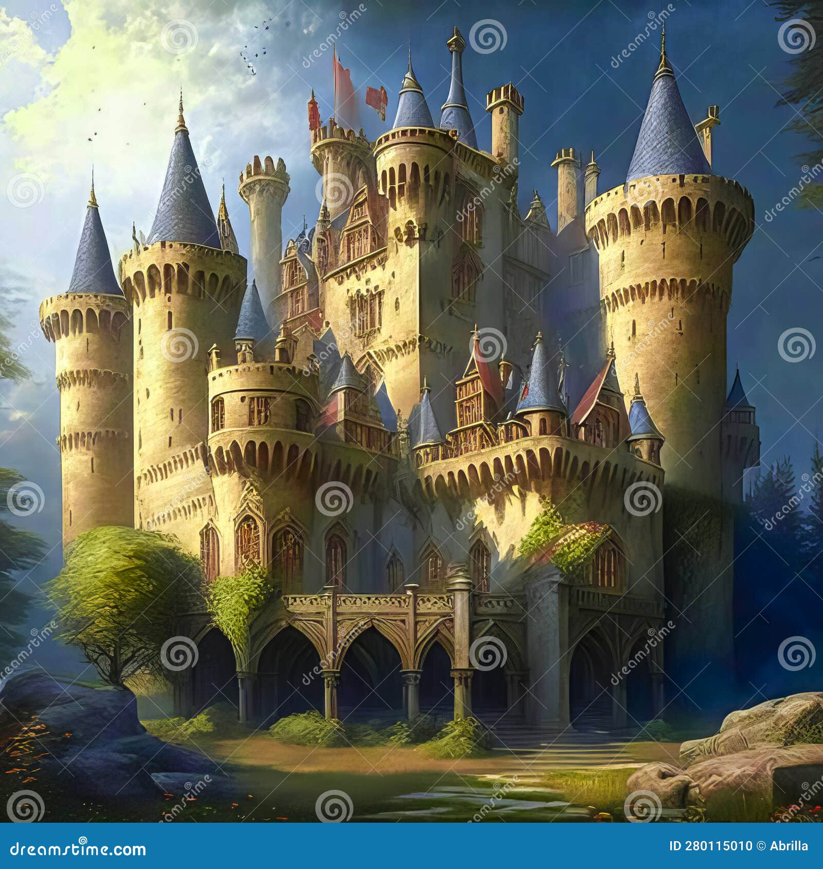 Ancient Fantasy Gothic Castle. Generative AI Stock Illustration ...