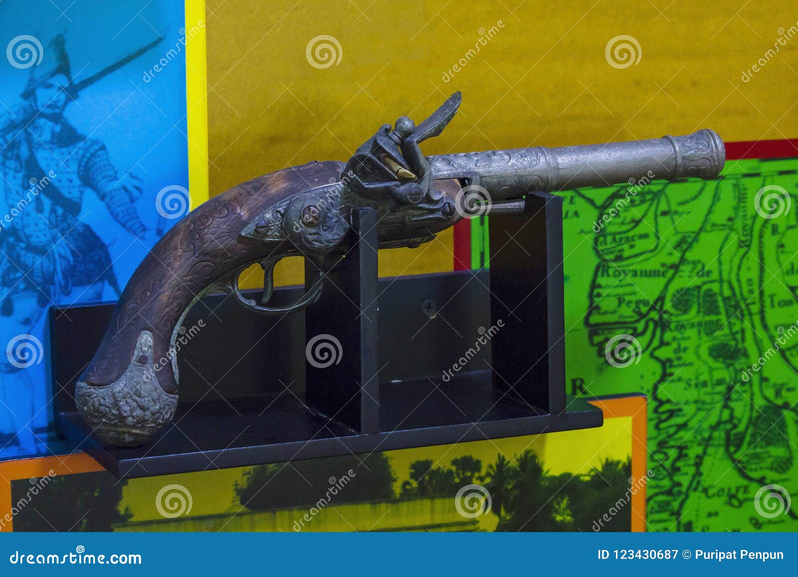 Ancient Firearms are on Wooden Platforms. Stock Image - Image of ...