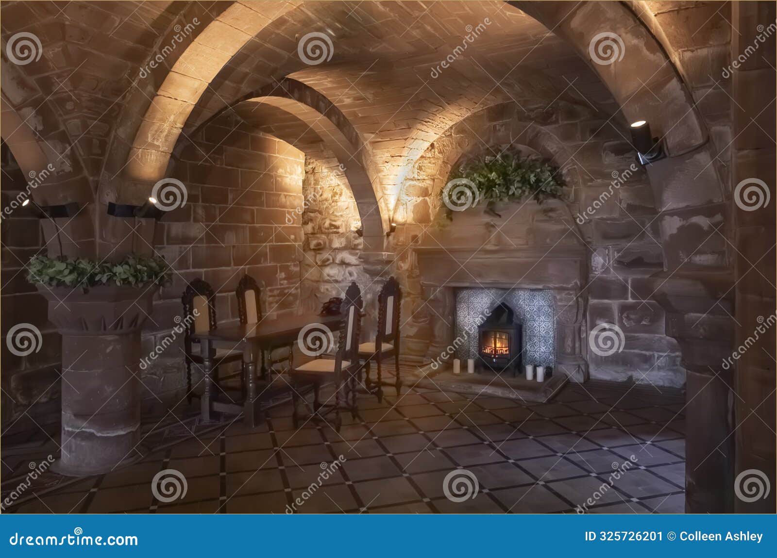 Ancient Fireplace in a Room with a Vaulted Ceiling Stock Image - Image ...