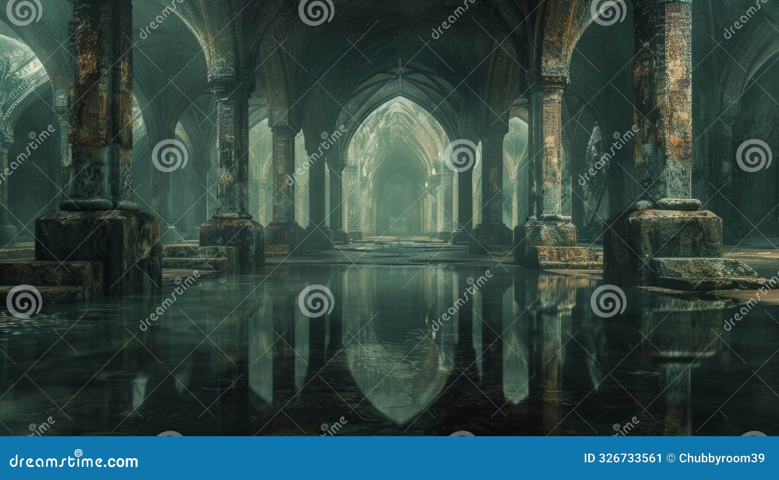An Evocative Image Displaying an Ancient Flooded Crypt or Temple ...