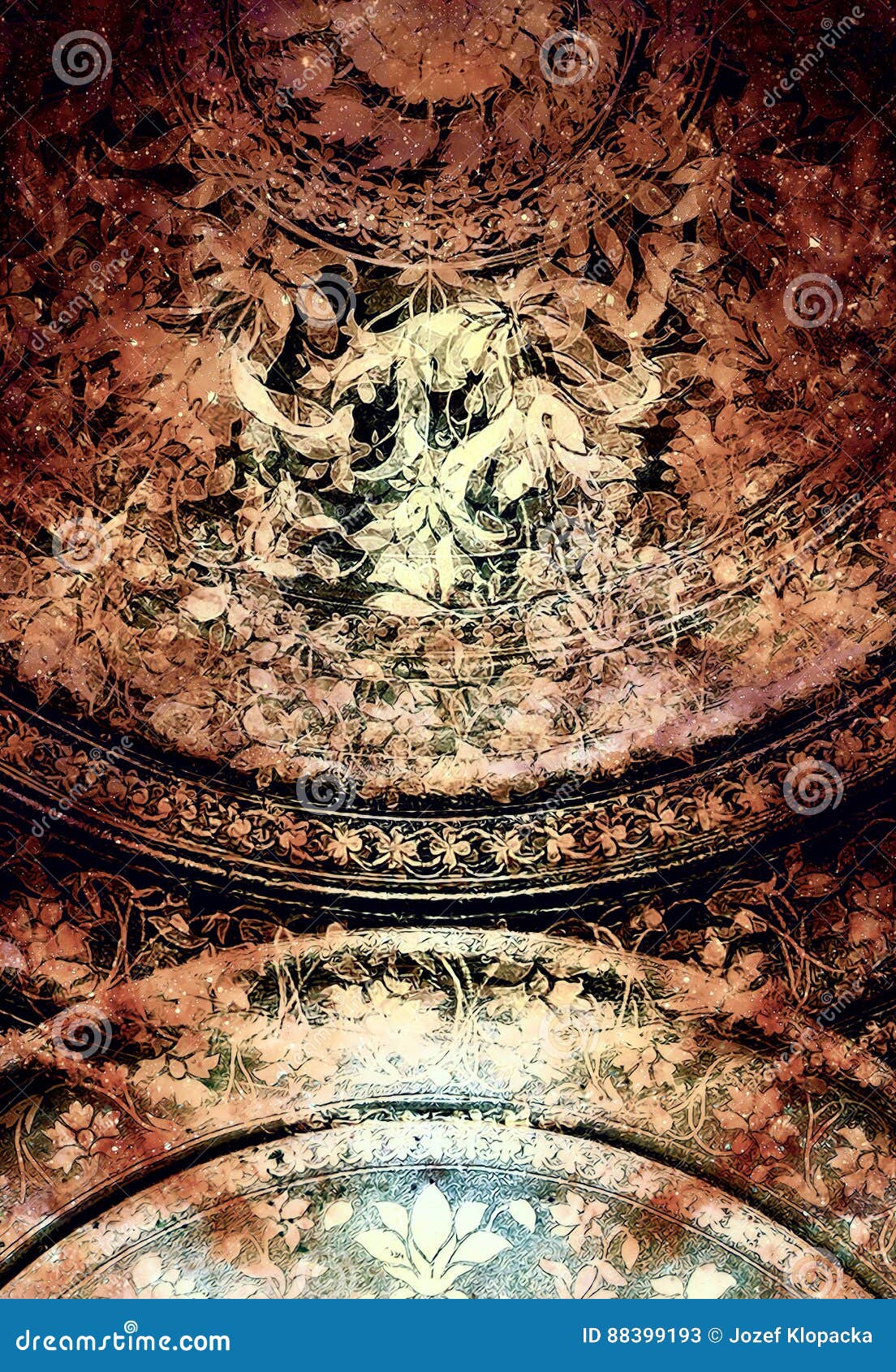 Ancient Floral Ornamental Structure with Filigrane Pattern on Abstract ...