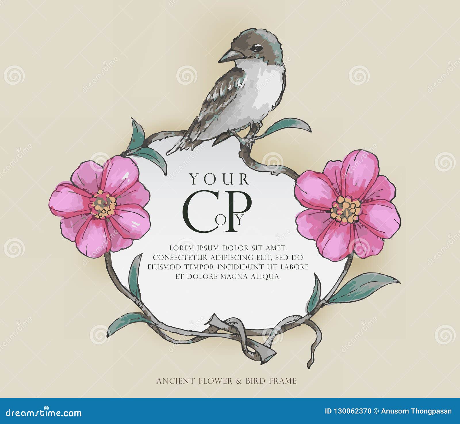 Ancient Flower & Bird Frame,water Colour Style,vector Stock ...