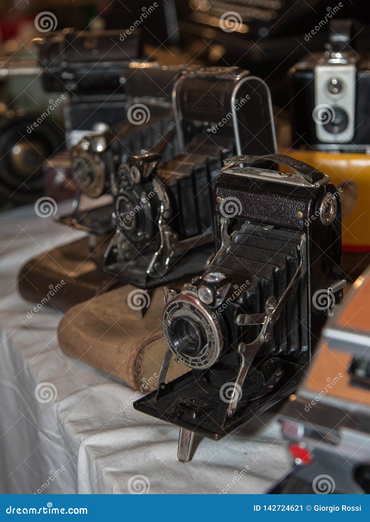 Ancient Folding Cameras with Bellows on Their Leather Cases Stock Image ...