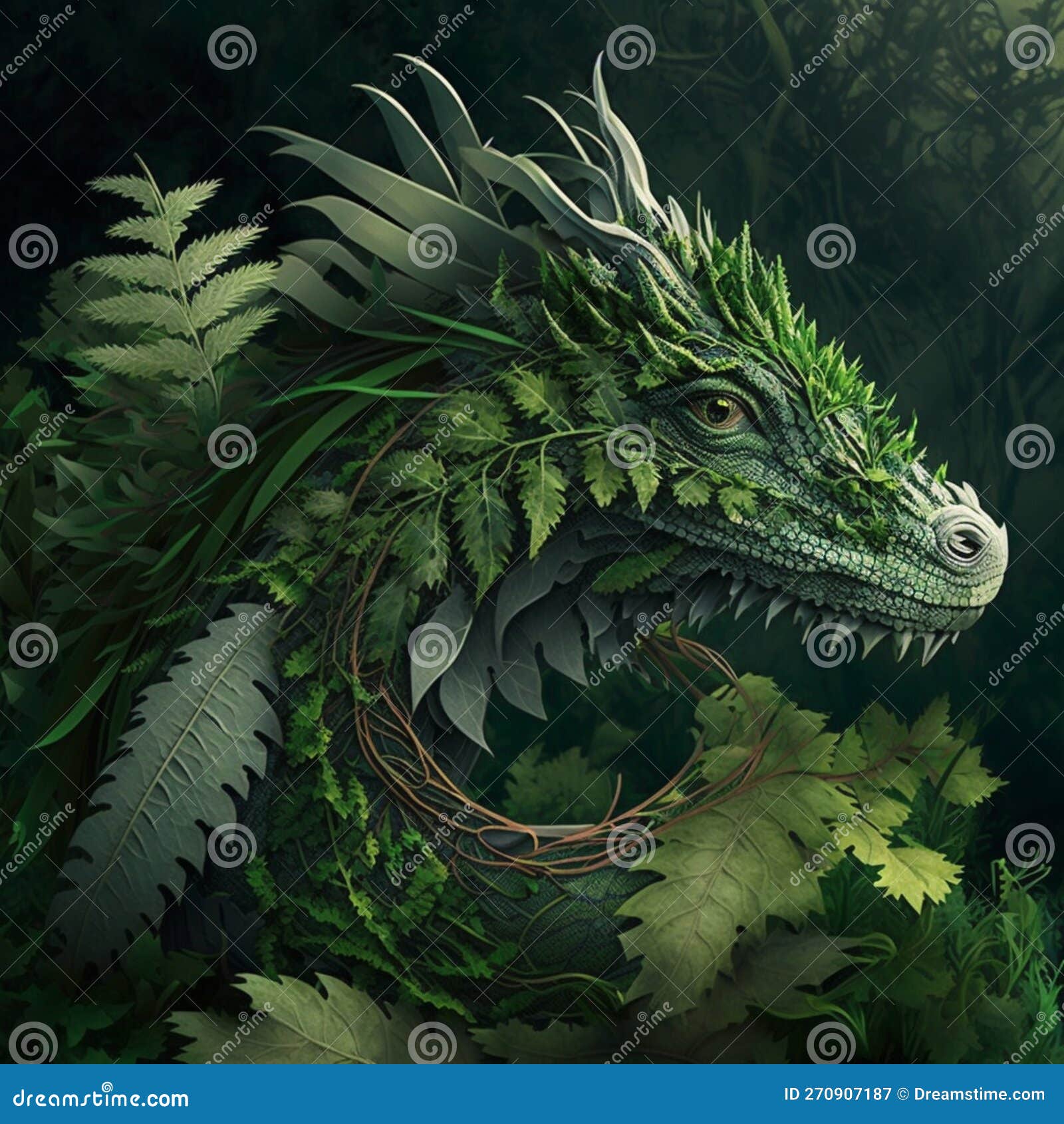 Ancient Forest Dragon Covered with Green Plants Stock Illustration ...