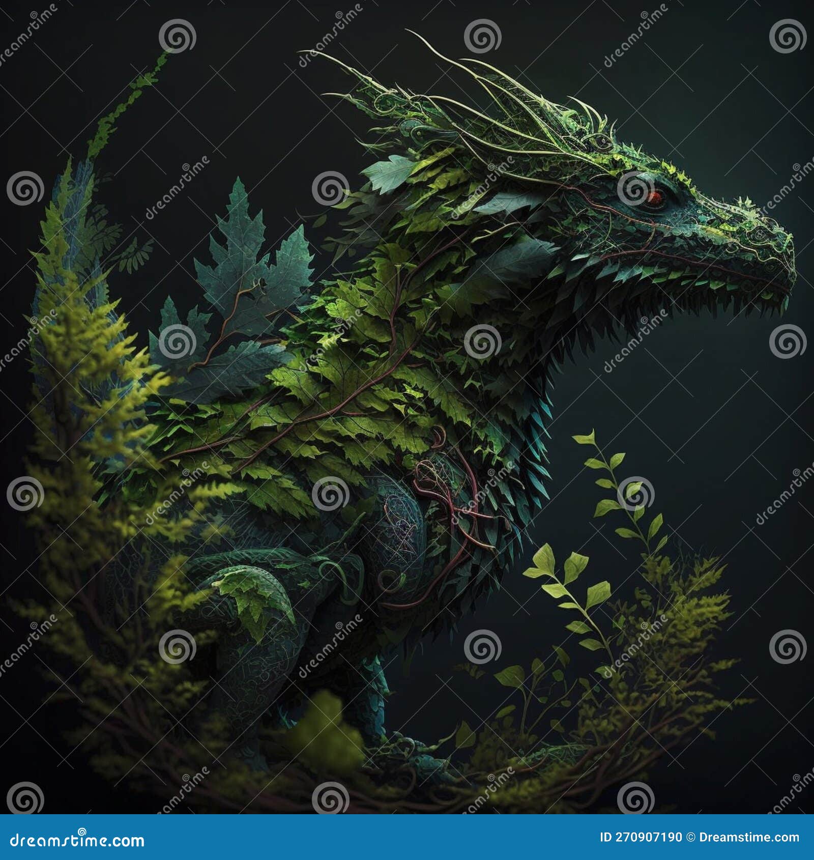 Ancient Forest Dragon Covered with Green Plants Stock Illustration ...