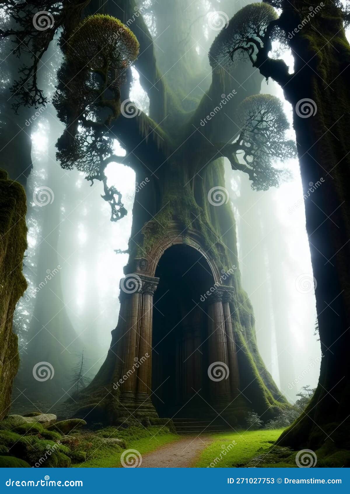 Ancient Forest. Elven Temple Round Arch Stock Illustration ...