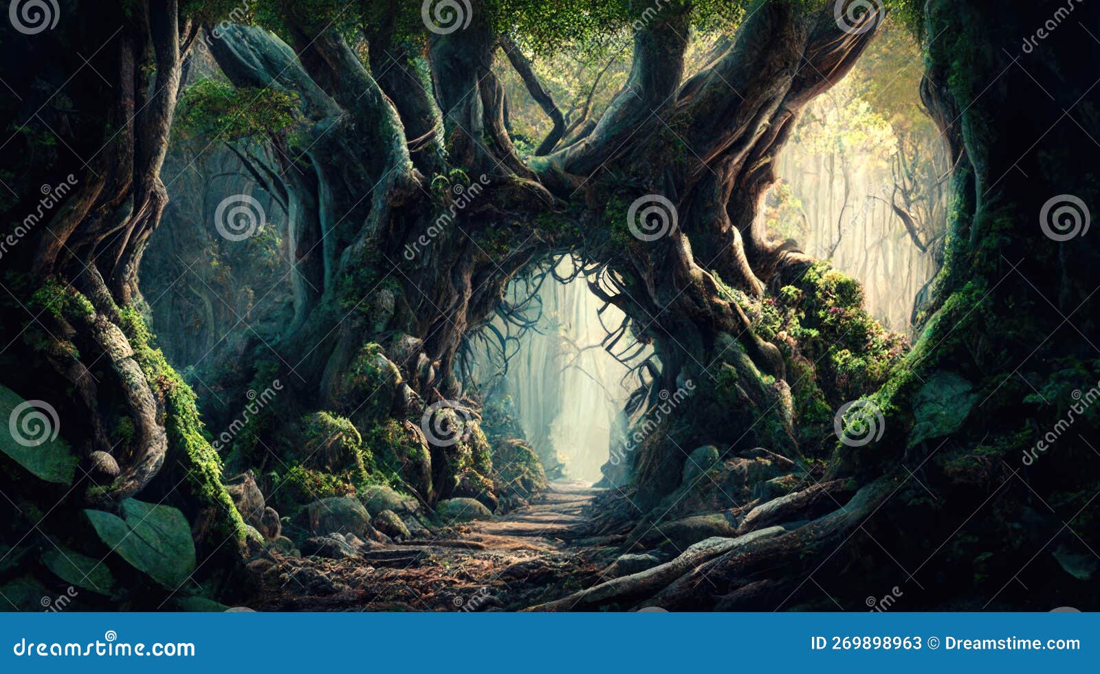 Ancient Forest with Very Old Trees Stock Illustration - Illustration of ...