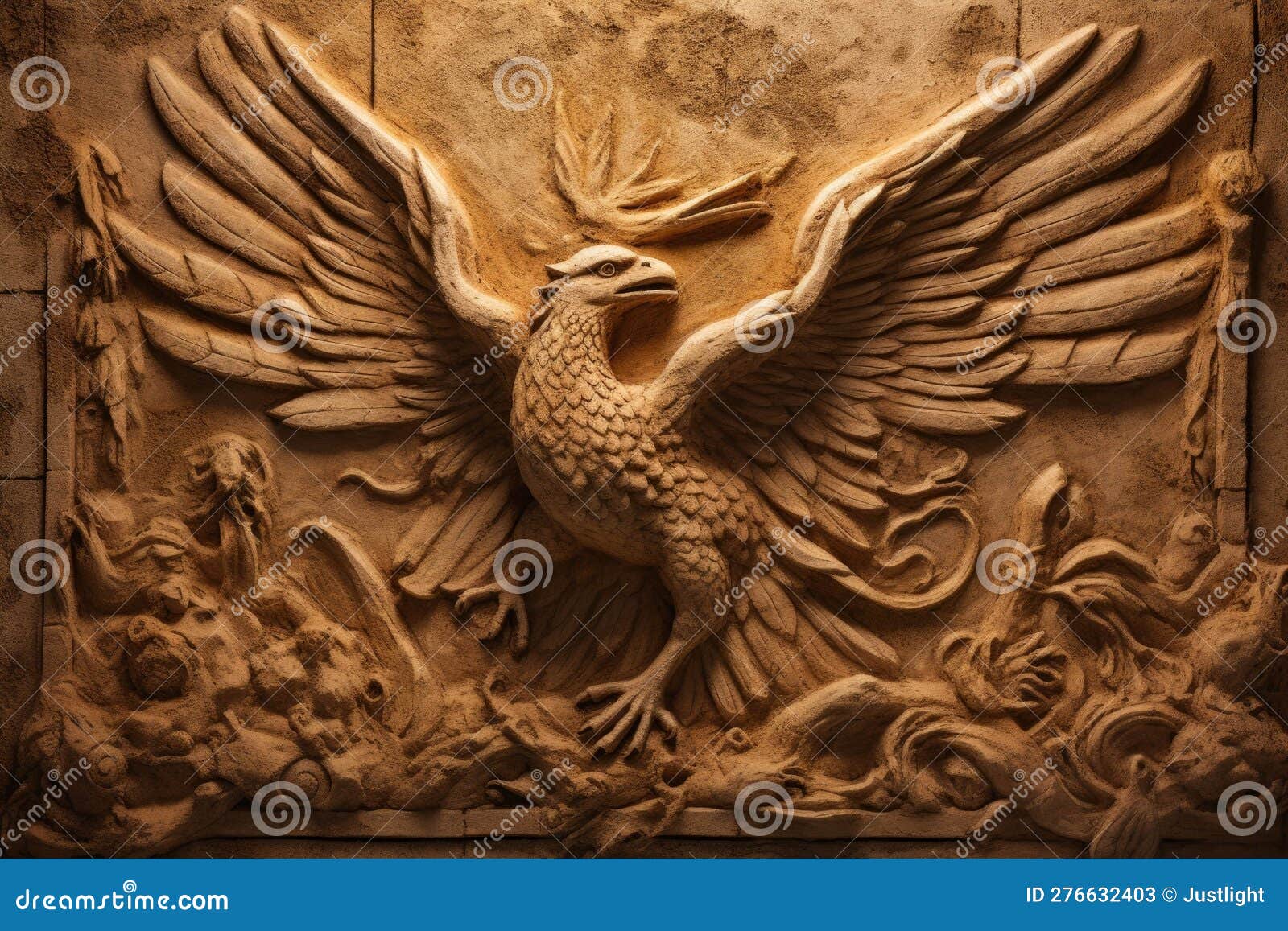 An Ancient Forgotten Basrelief of a Phoenix Surrounded by Flames. Stock ...