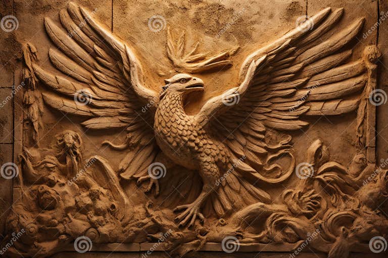 An Ancient Forgotten Basrelief of a Phoenix Surrounded by Flames. Stock ...
