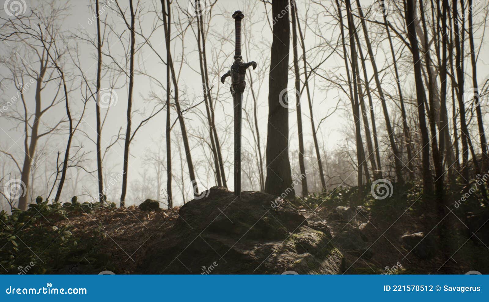 An Ancient Formidable Sword Stuck in an Old Stone in the Middle of a ...