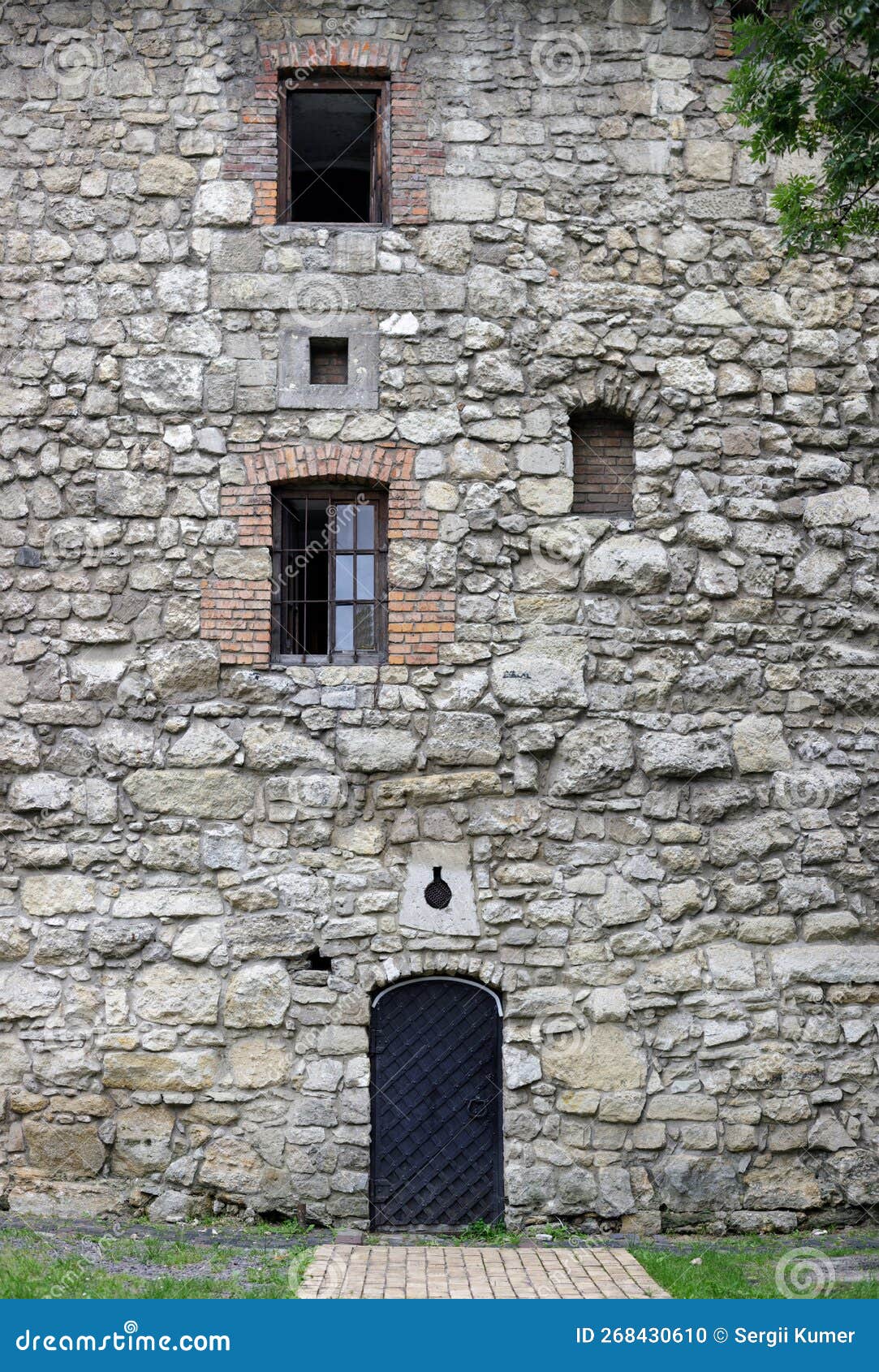 Ancient Fortress Stone Wall with Small Door and Windows Stock Photo ...