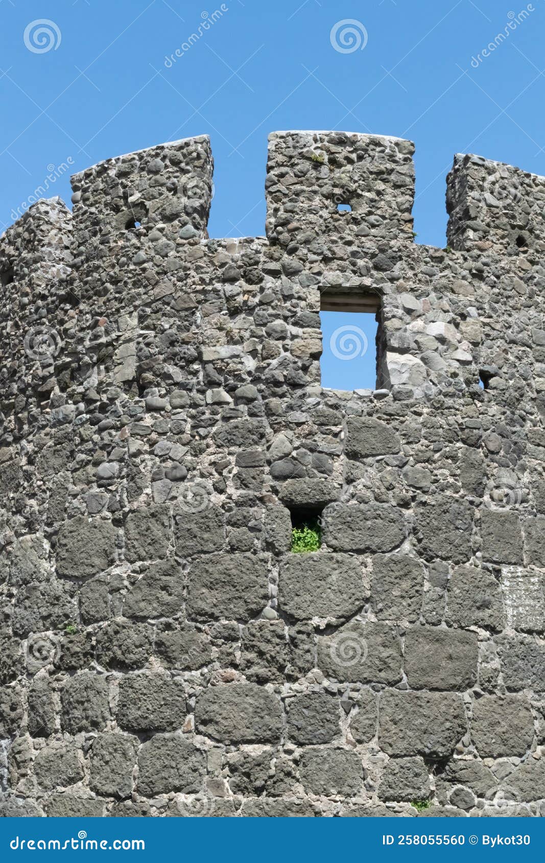 Wall of an Ancient Stone Fortress with Windows. Stock Photo - Image of ...