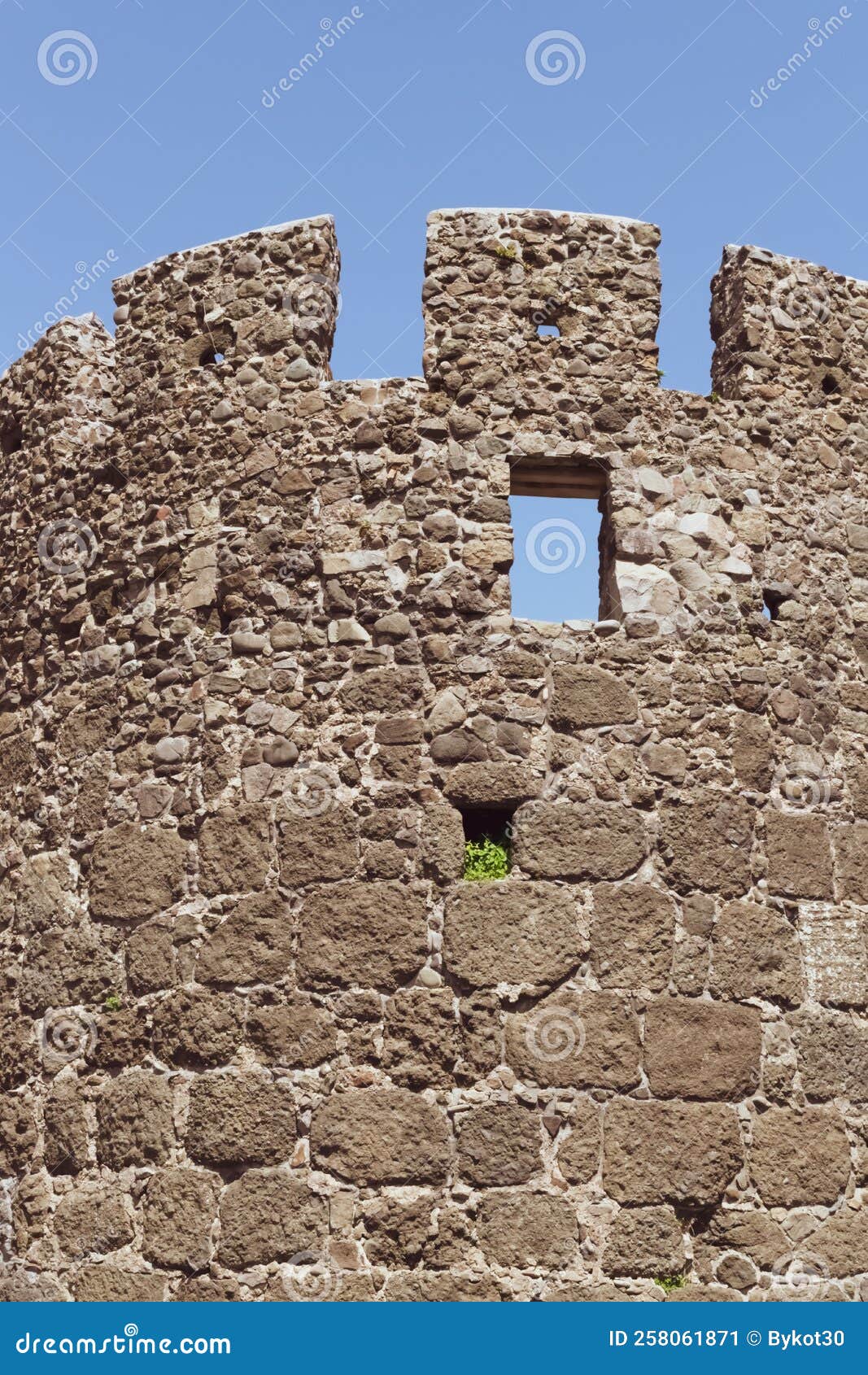 Stone Wall of an Ancient Fortress with Windows. Stock Image - Image of ...