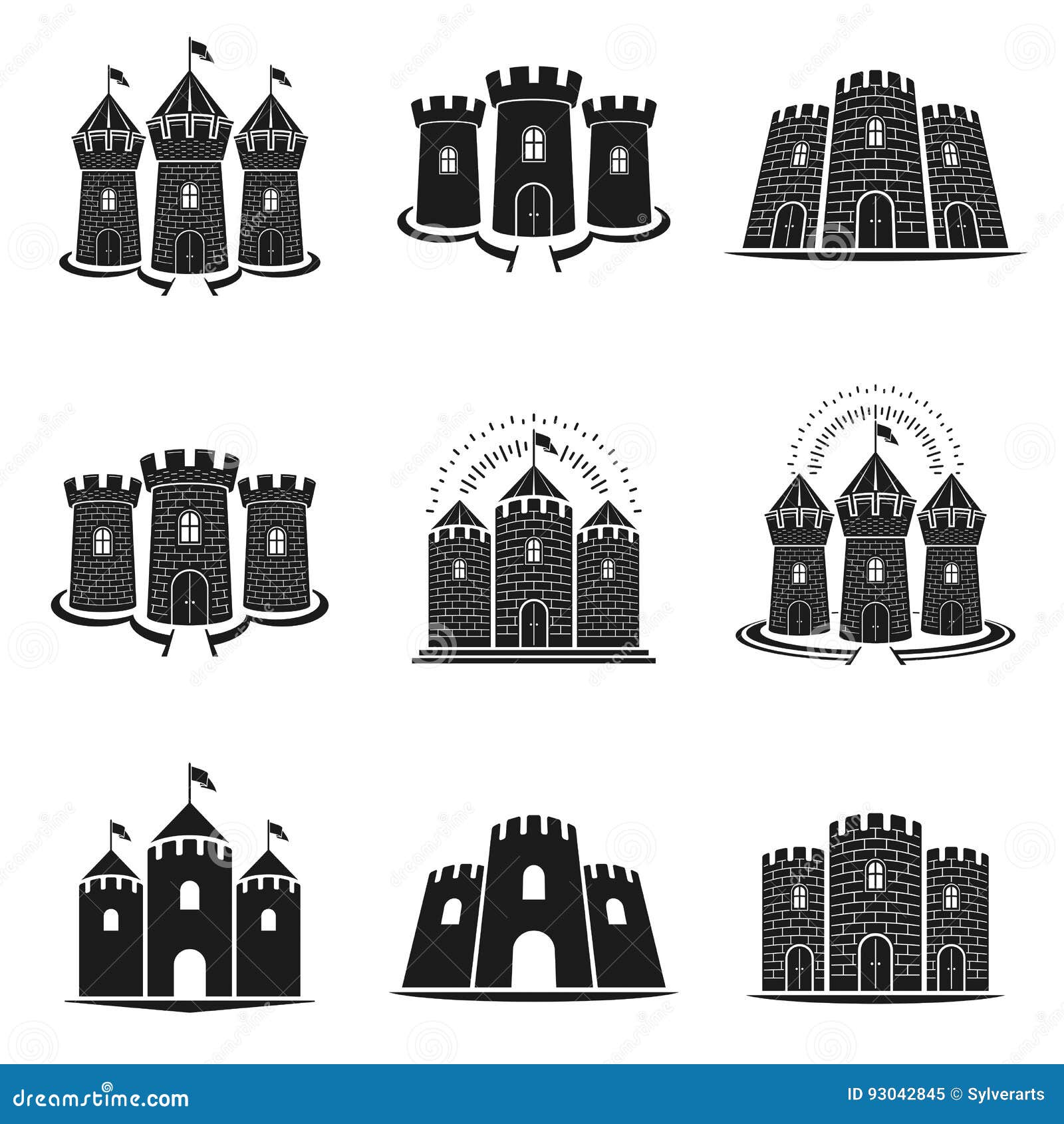 Ancient Forts Emblems Set. Heraldic Coat of Arms Decorative Logo Stock ...