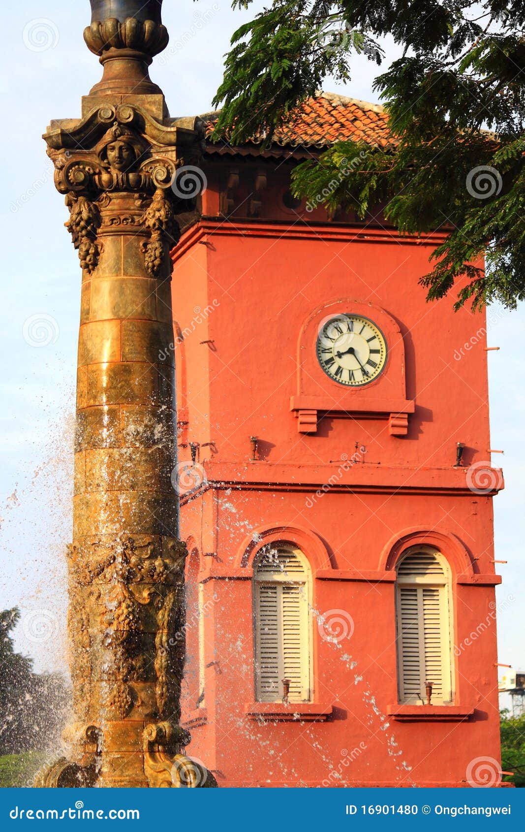 Ancient Fountain and Clock Tower Stock Photo - Image of water, landmark ...