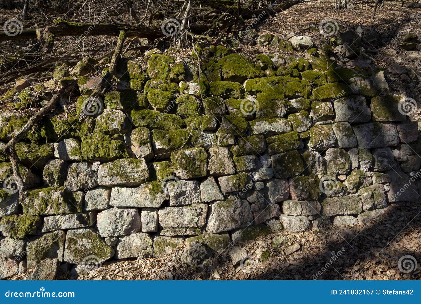 Ancient Fragments of Rock Wall in the Forest Protecting Road from ...