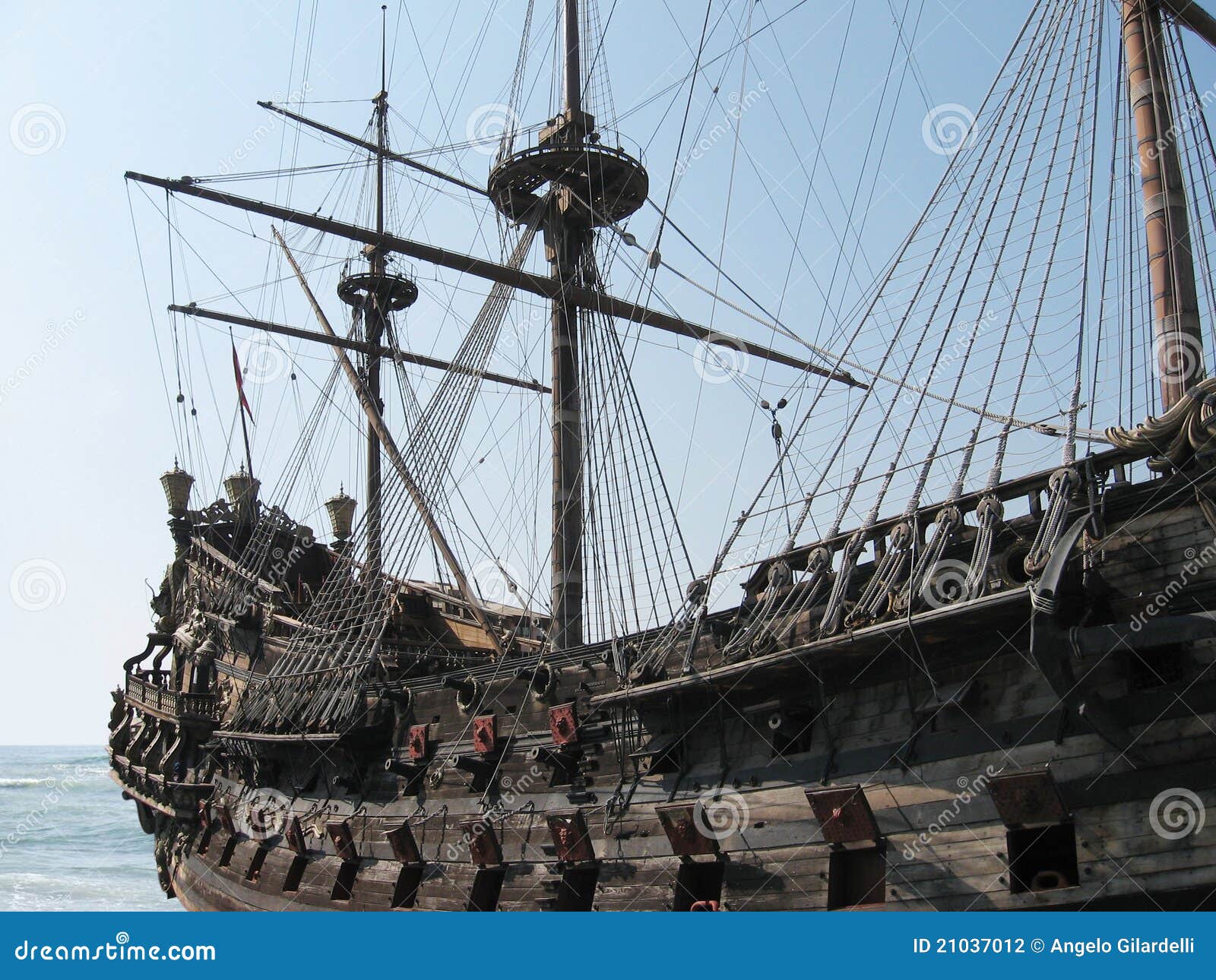 Ancient galleon stock photo. Image of shrouds, guns, wood - 21037012