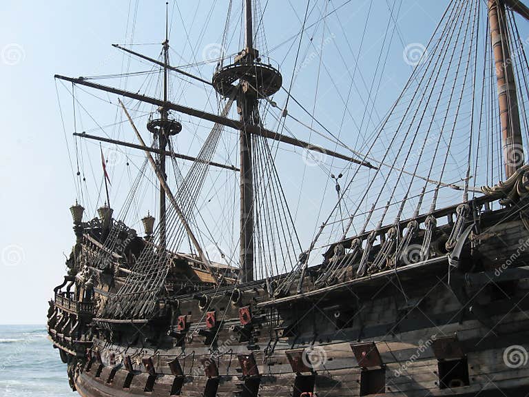 Ancient galleon stock photo. Image of shrouds, guns, wood - 21037012