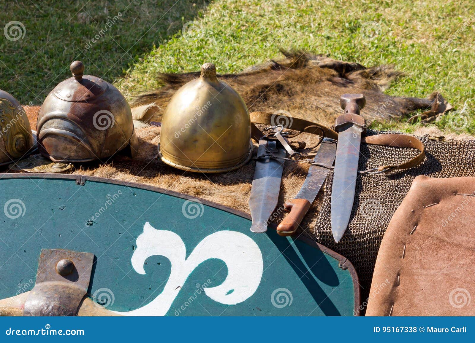 Ancient Gallic Battle Equipment at a Historical Reenactment Stock Photo ...