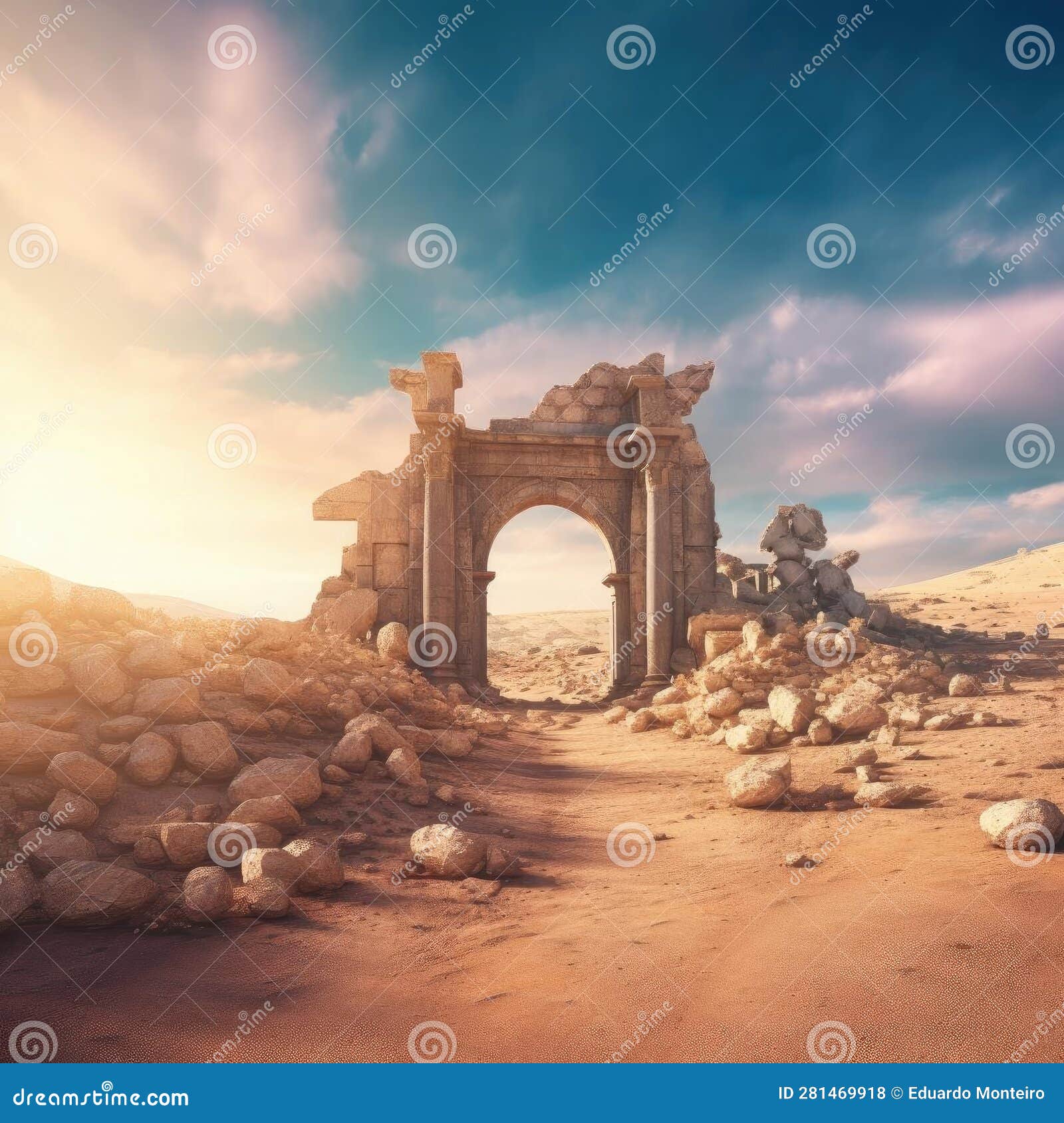 Ancient Gate in the Desert at Sunset Stock Photo - Image of rock ...