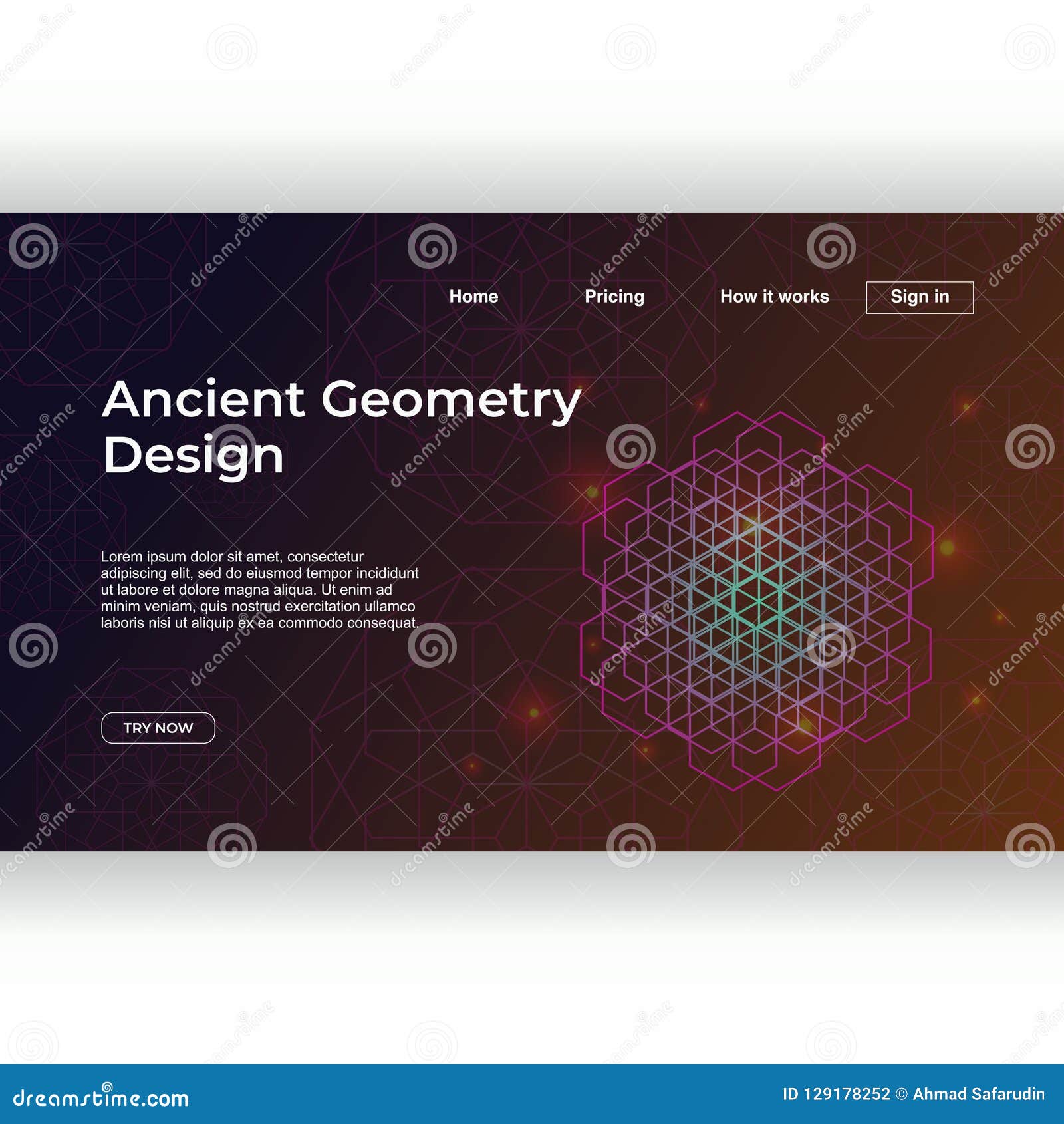 Ancient Geometry Landing Page Template with Gradient Colorful Abstract ...