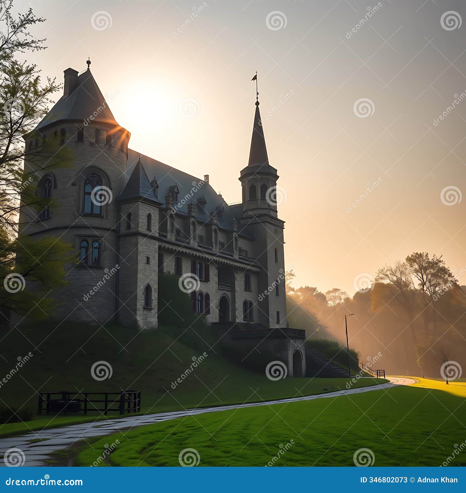 Ancient German Castle in Morning Light Stock Illustration ...