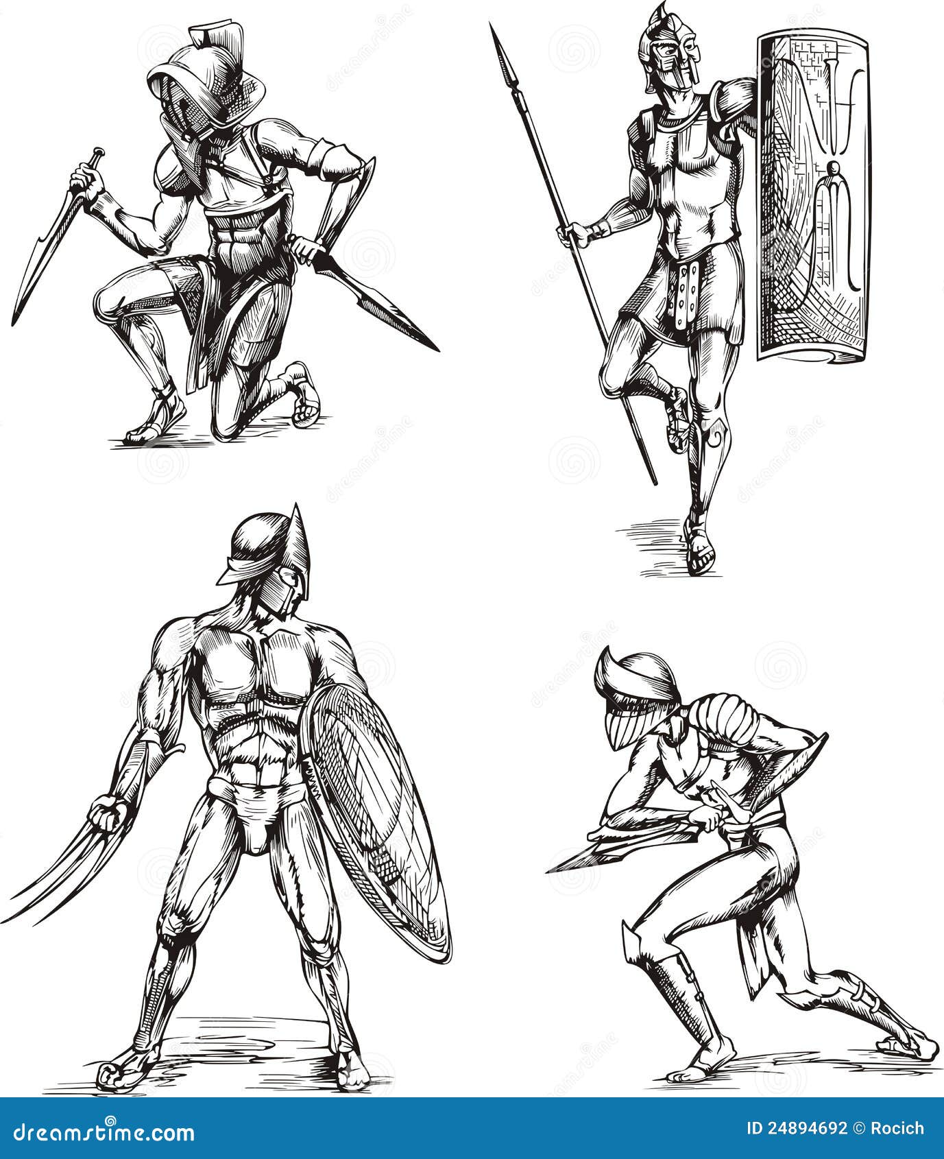 Ancient Gladiator Sketches stock vector. Illustration of historical ...