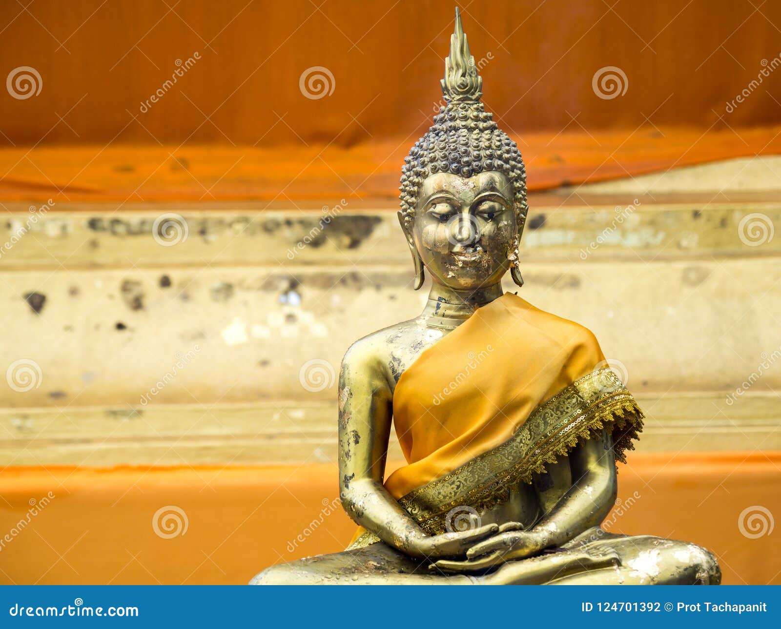 Ancient Golden Buddha in Yellow Robes. Stock Photo - Image of asia ...