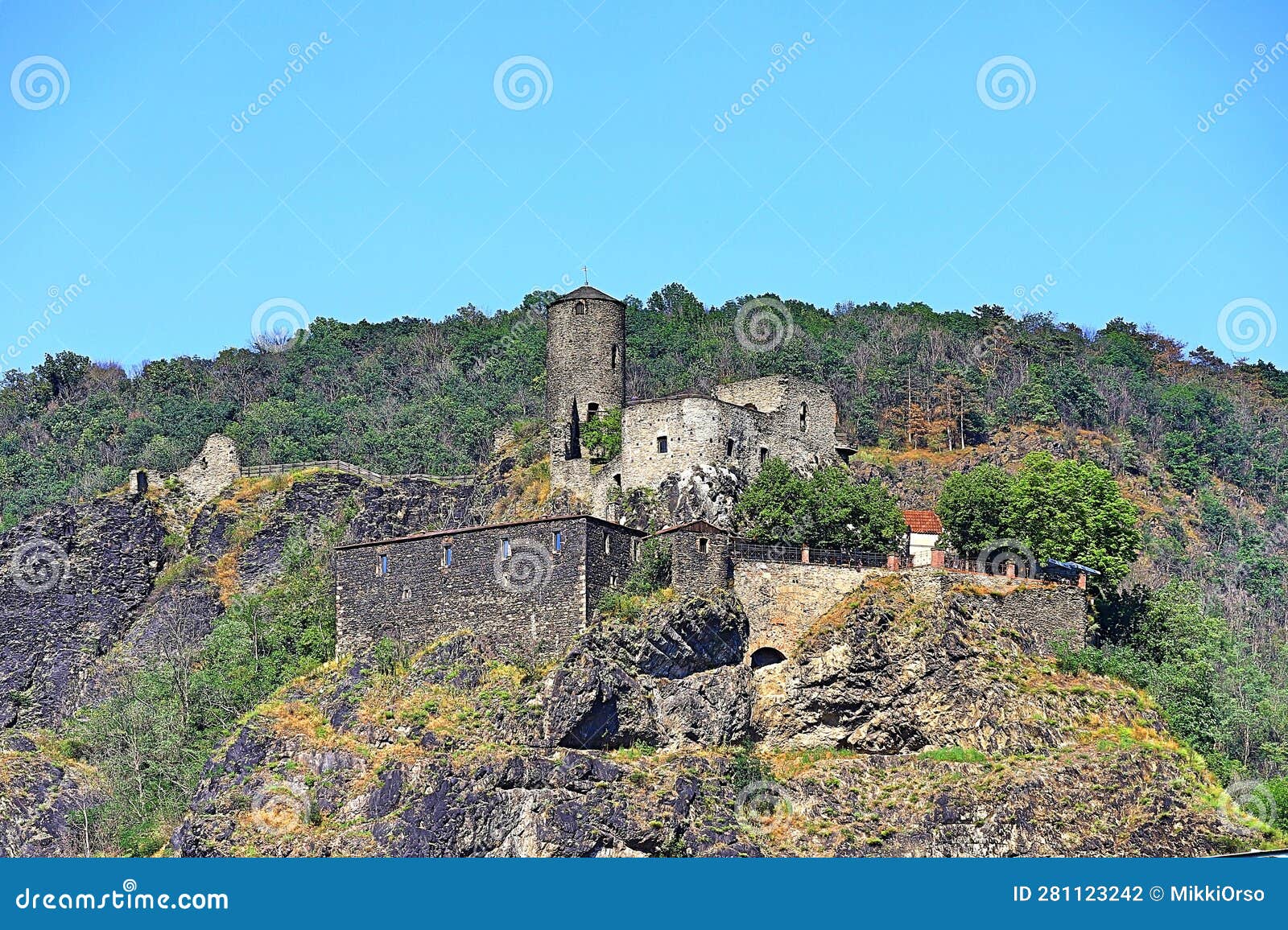Ancient Gothic Castle of Strekov on Top of a High Cliff Stock Photo ...