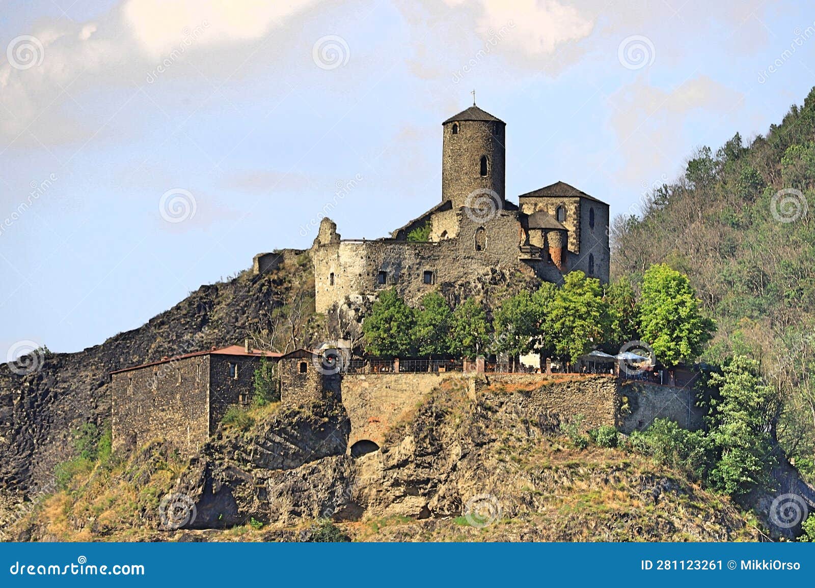 Ancient Gothic Castle of Strekov on Top of a High Cliff Stock Image ...
