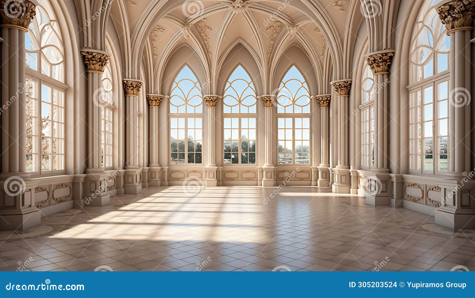 Ancient Gothic Elegance Fills the Empty Cathedral Sacred Interior ...