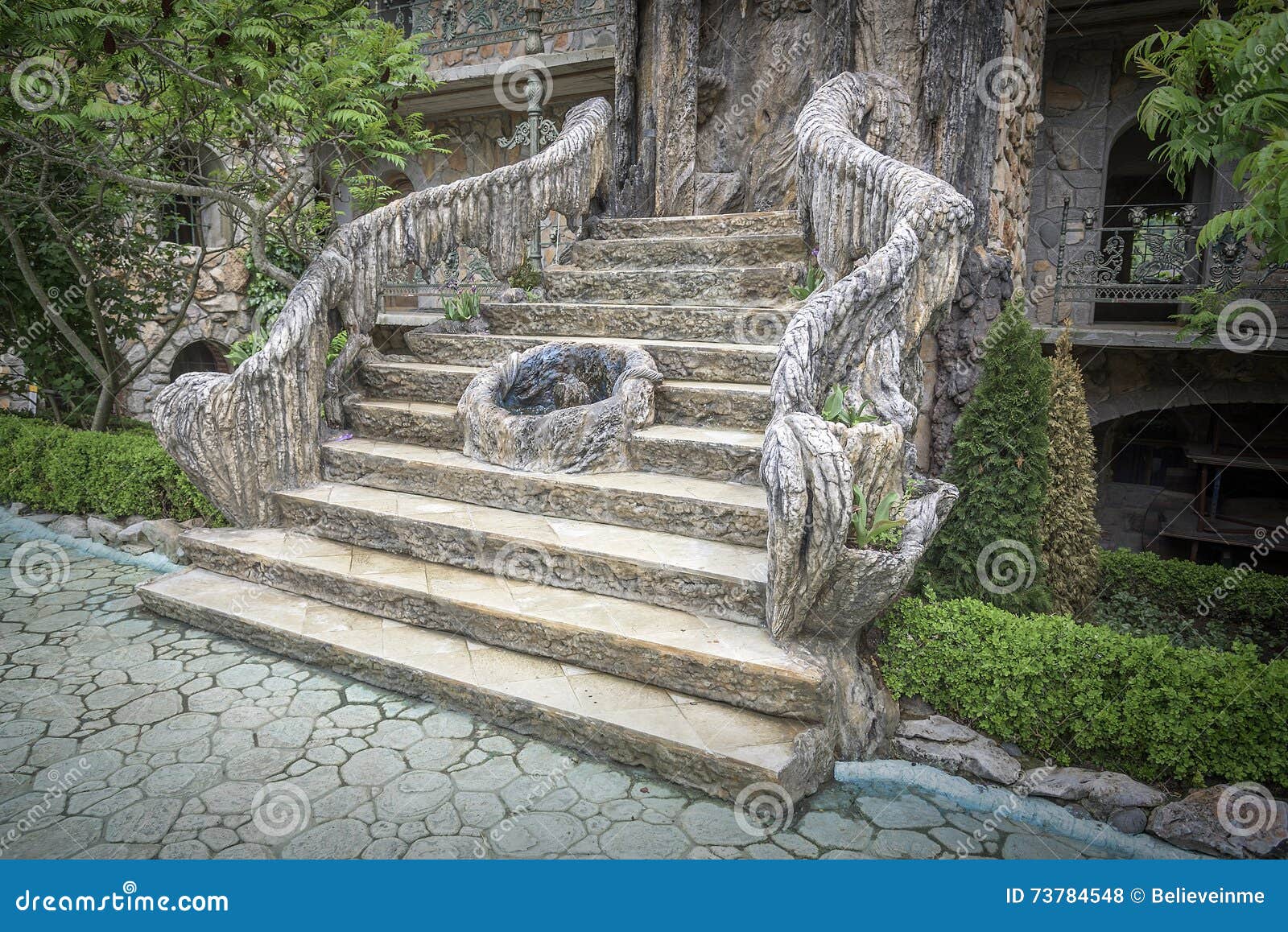 Ancient Gothic staircase. stock photo. Image of dark - 73784548