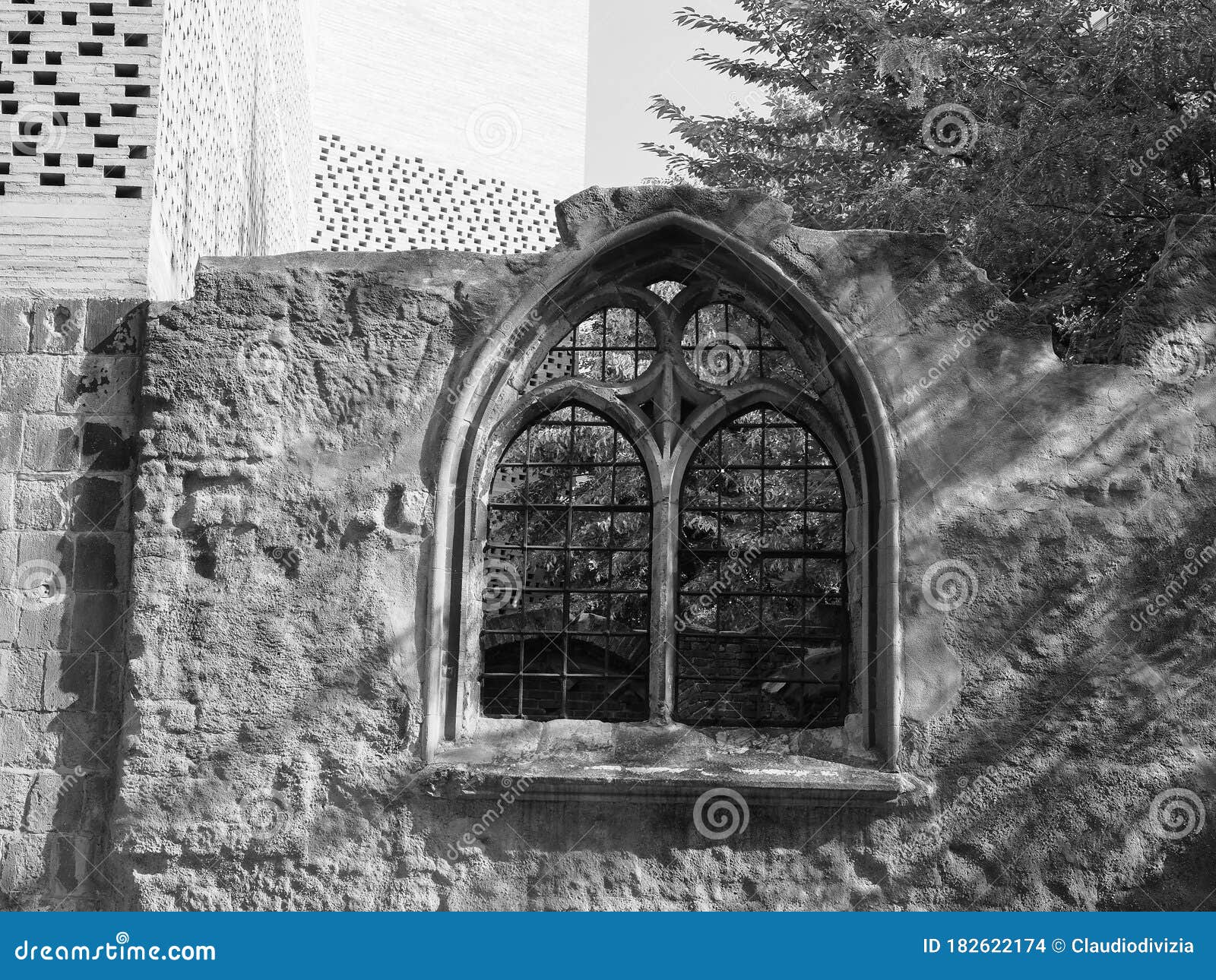 Ancient Gothic Window, Black and White Stock Photo - Image of window ...
