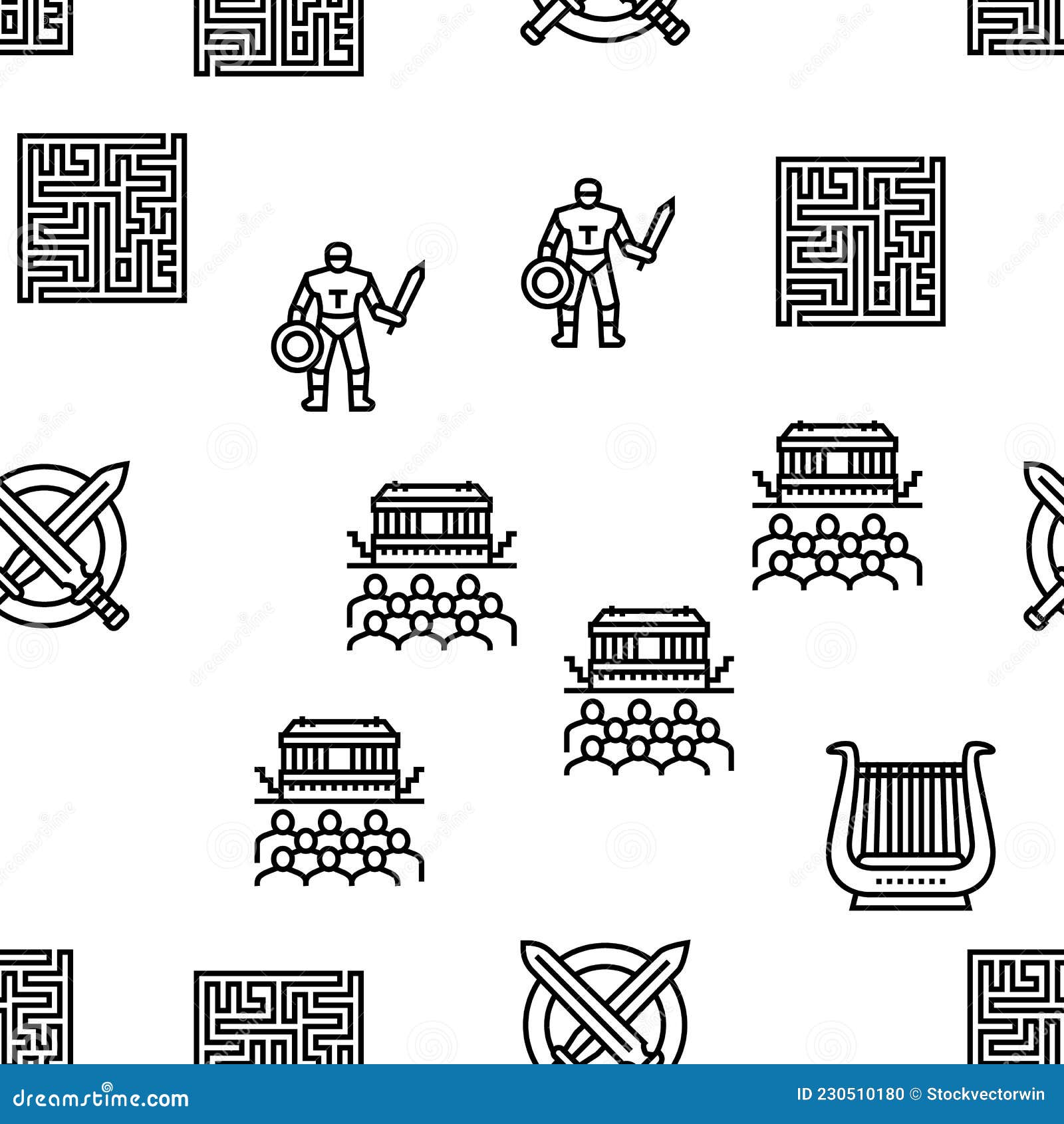 Ancient Greece Mythology History Vector Seamless Pattern Stock Vector ...