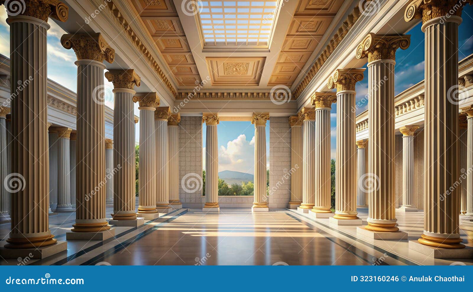 Ancient Greek Architecture with Pillars and a Classical Interior ...