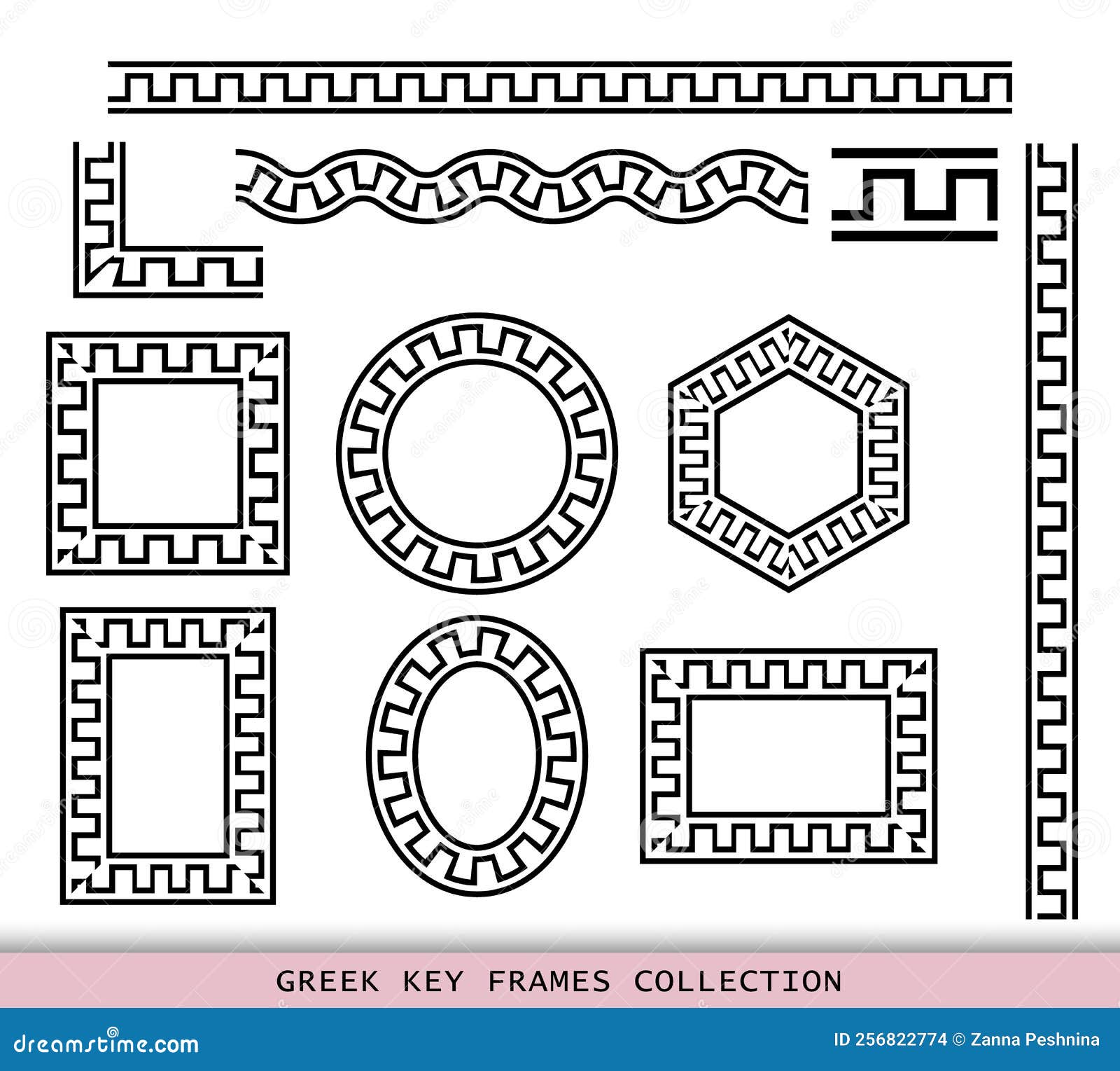 Ancient Greek Black Frames Patterns Collection, Set of Antique Borders ...