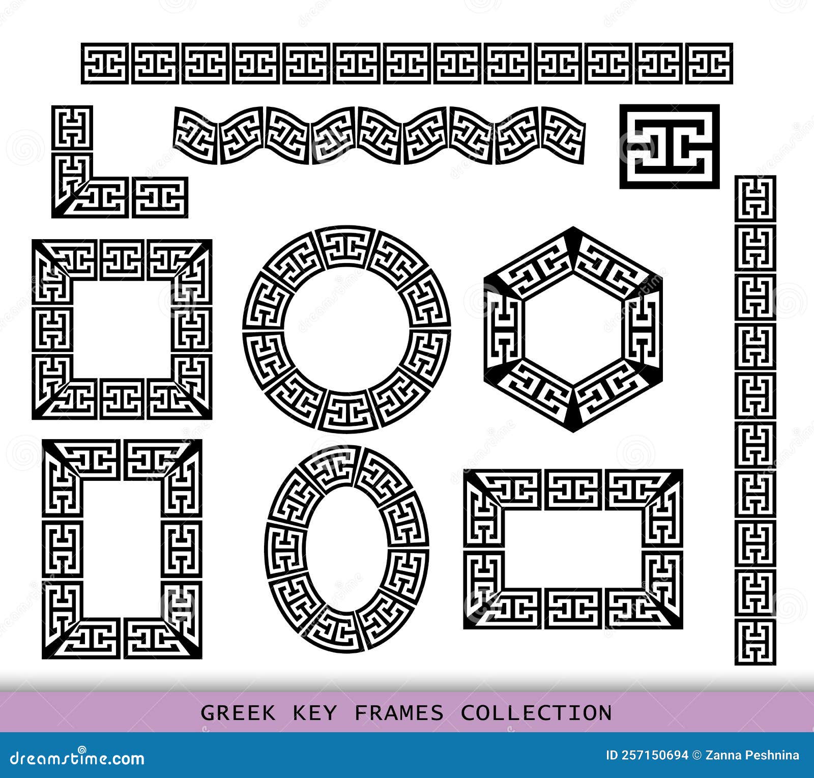 Ancient Greek Black Frames Patterns Collection, Set of Antique Borders ...