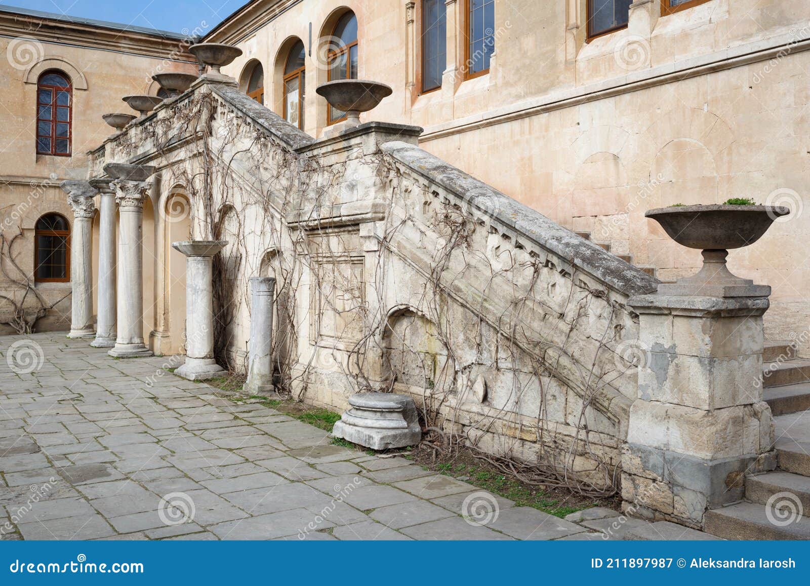 Ancient Greek Building with Antique Columns and Arched Windows Stock ...