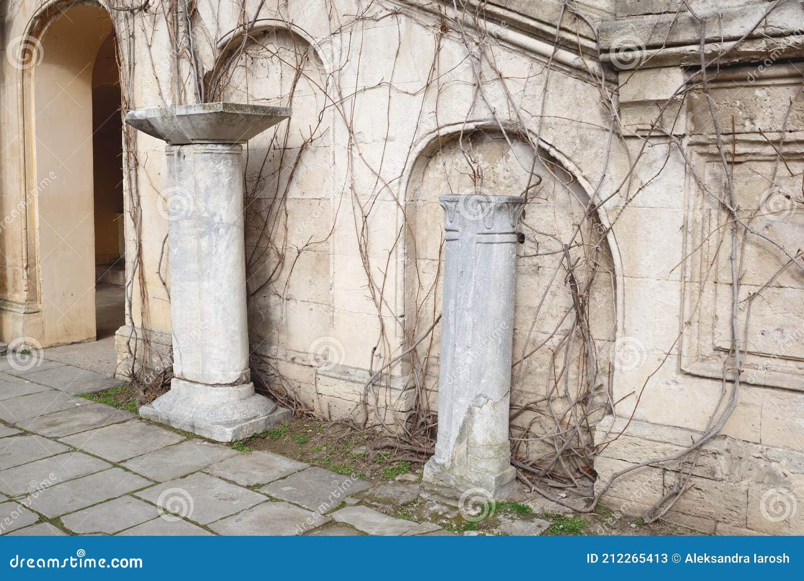 Ancient Greek Building with Antique Columns and Arched Windows Stock ...